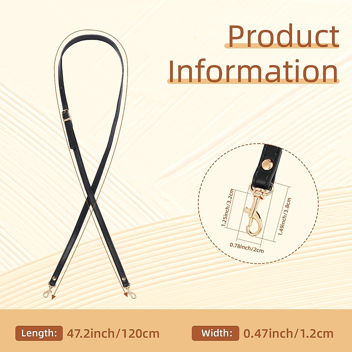 RAYNAG Adjustable Purse Strap Replacement Leather Handbag Shoulder Strap Replacement, Black with Gold Metal Swivel Hooks