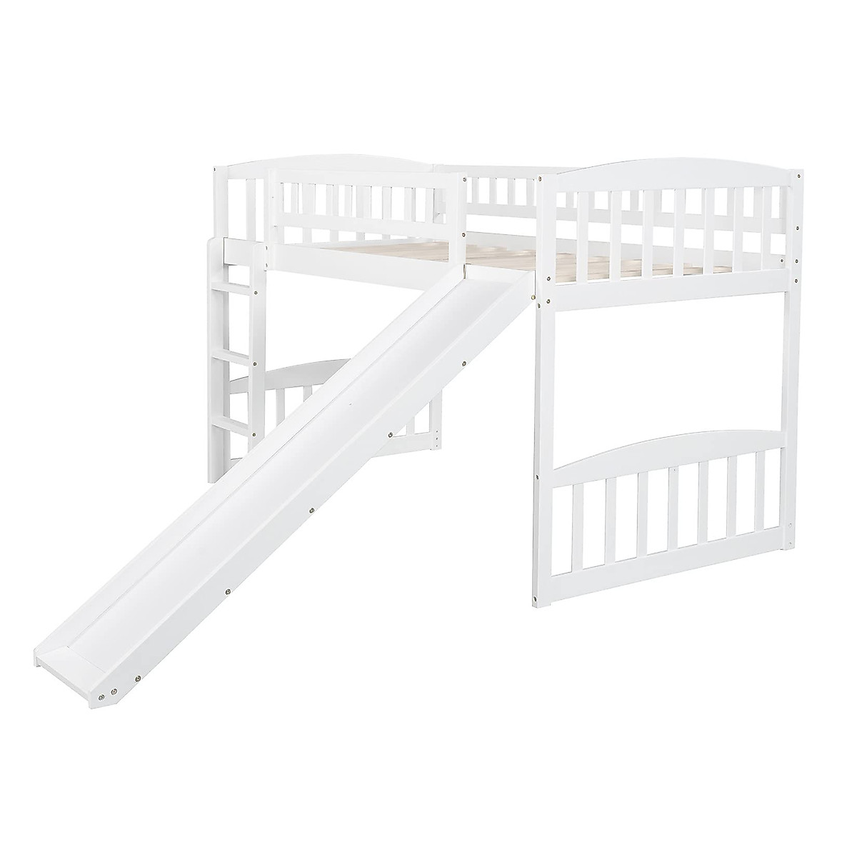 Harper & Bright Designs Kids Low Loft Bed with Slide, Twin Loft Beds for Kids, Wood Loft Bed Frame with Ladder for Boys and Girls, No Box Spring Needed, White