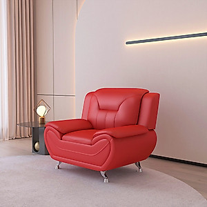 Container Furniture Direct Michael Modern Faux Leather Upholstered Stainless Steel Legs Living Room Loveseat, Persian Red