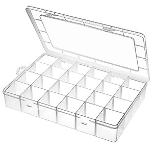 Gbivbe Large 24 Grids Plastic Organizer Box Adjustable Dividers,Clear Storage Box for Jewelry, Art DIY Crafts, Washi Tapes, Beads and Small Parts