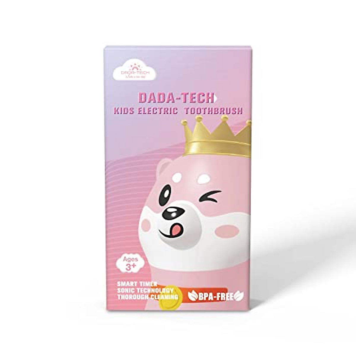 DADA-TECH Kids Electric Toothbrush Rechargeable, Sonic Silicone Teeth Brush with Timer for Children Boys Girls Ages 3+, 3 Modes with Memory, 4 Soft Brush Heads (Pink Shiba Inu Dog)