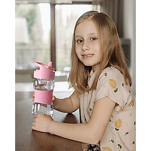 Kids Water Bottle with Straw 12 OZ BPA-Free Tritan Bulk Bottle Pink Little Girls Clear Drinking Bottle for School