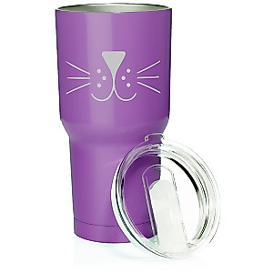 Smooth Body Tumbler Stainless Steel Vacuum Insulated Travel Mug Cup Gift Cat Face Whiskers (30 oz, Purple)
