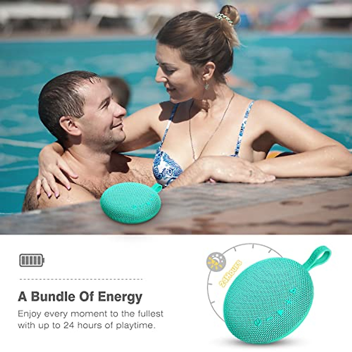 INSMY Waterproof Bluetooth Speakers, IP67 Floatable, Portable Wireless Small Shower Speaker, Punchy Bass Loud Sound, Stereo Pairing, 24H Playtime, Hands-Free Clear Call for Beach Kayak Canoe (Mint)