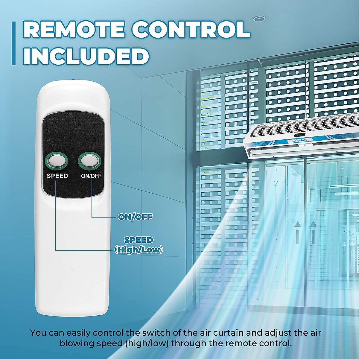 Crispaire 36'' Air Curtain Magnetic Door Switch Included 2 Speeds 2559FPM/1527CFM Uncooled & Unheated Super Power Commercial Indoor Easy-Install Industrial 110V (36''-Door Switch)