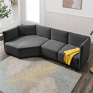 CECER Curved Sectional Sofa Couch Modern Modular Sofa with Adjustable Armrest and Backrest Upholstered Velvet 4 Seater Couches Modern Sofas Chair for Living Room Apartment Office - Dark Grey