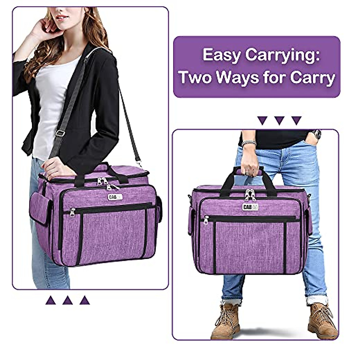 cab55 Rolling Sewing Machine Case, Detachable Rolling Sewing Machine Carrying Case on Wheels, Trolley Tote Bag with Removable Bottom Wooden Board for Most Standard Sewing Machine -Purple