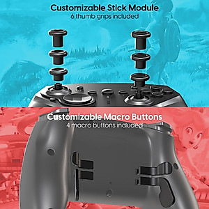 TALK WORKS Bluetooth Game Controller for Nintendo Switch with Dual Motor Vibration, Turbo Function, 6-Axis Gyro Sensor - Customizable Joystick & D-Pad - Includes Premium EVA Case - Black