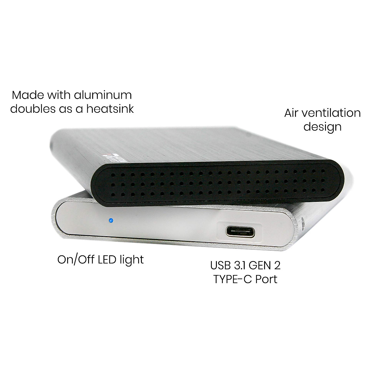 Fantom Drives FD 2TB Portable Hard Drive - USB 3.2 Gen 2 Type-C - 10Gbps - Aluminum - Silver - Compatible with Mac/PC/PS4/Xbox (GF3SMC2000U)