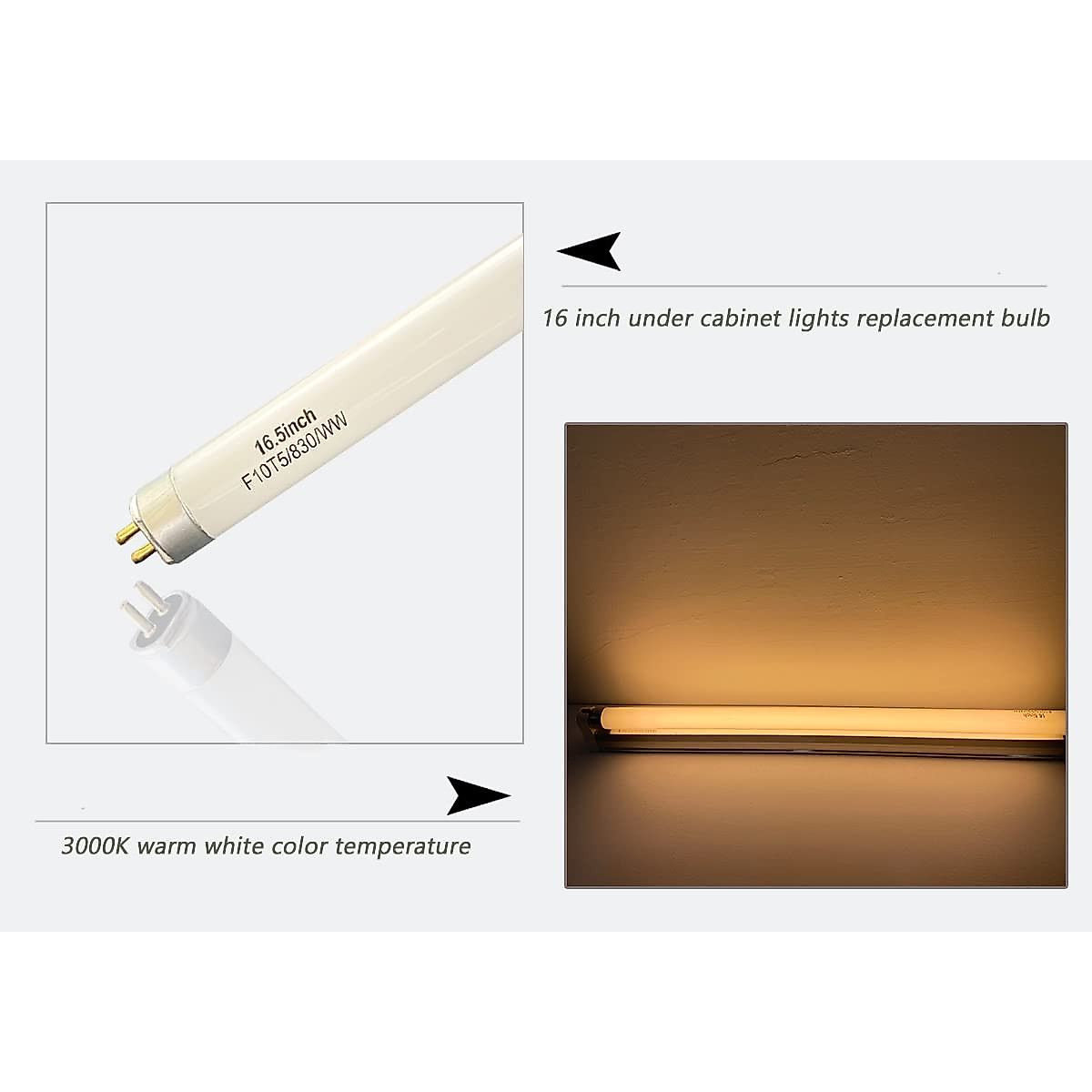 (2pack) 16’’ F10T5/830/L Fluorescent Bulb Replacement Jasco Warm White 10W 3000K Tubes, F10T5-WW Linear Light, 16.5’’ Overall Length