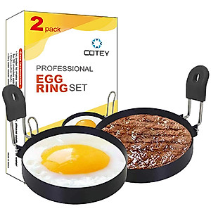 COTEY 3.5" Egg Rings Set of 2 with Silicone Handle, Large Ring for Frying Eggs, Round Mold for English Muffins - Griddle Cooking Shaper for Breakfast