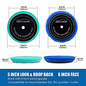 5 Inch Polishing & Buffing Pads 4Pcs, Foam and Wool Polishing Pad Kit for 5" /125mm Backing Plate, Orbital Foam Buffer Pads and Woolen Polihser Pad, for Car Compounding, Polishing and Waxing