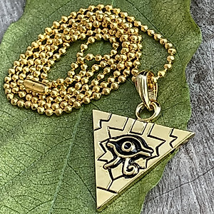 The Millenium Puzzle Illuminati Pyramid Horus Ra Evil All seeing Eye Men's Pendant Necklace Pewter Gold plated Pendant Money Wealth Lucky Charm Protection Amulet w Brass ball chain