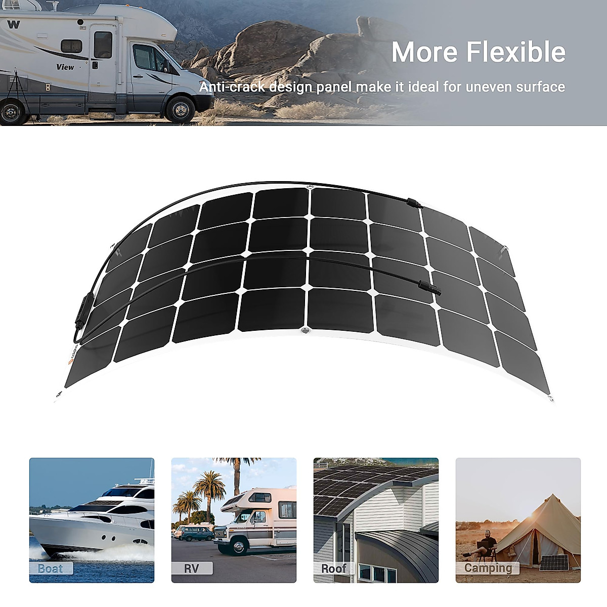 Calpha 1PC 100 Watt Solar Panel, Monocrystalline 20V Solar Panel Charger, 23% High Convert, IP68 Waterproof and Lightweight Off-Grid Solar Power System Charger for Marine Camping RV Cabin Van Car