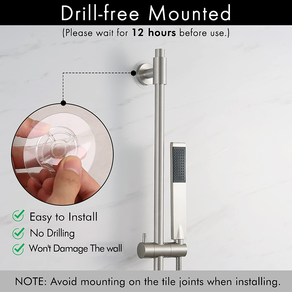 KES Shower Slide Bar 30-Inch with Adjustable Shower Head Holder, SUS 304 Stainless Steel Drill-free Mounted Shower Bar Brushed Finish, F209S78DF-BS