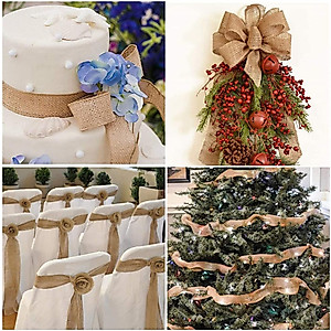 LIUYAXI Natural Burlap Wired Ribbon, 1-1/2" x Continuous 10 Yard, Solid Wired Edge Ribbon for Crafts,Gift Wrapping,Big Bow,Wreath,Tree Decoration,Outdoor Decoration