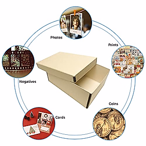 Lineco, Tan Photo Snapshot Photo, Card, File Box Removable Lid. Bulk Storage Negatives, Prints, Films. Museum Level Archival Storage Box. Protects Photos and Negatives. (5"x8"x12")