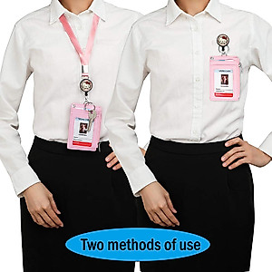 【2024 Latest】 Cute Badge Holder Retractable Lanyard Reel Clip with Heavy Duty Carabiner, 1 Clear ID Window, and 4 Card Slots in 2 Sided for Students Teens Boys Girls Women