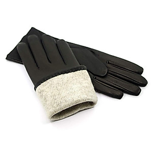 Harssidanzar Genuine Lambskin Leather Gloves For Women, Ladies Winter Warm Driving Leather Cashmere Lined gloves GL006,Black, M