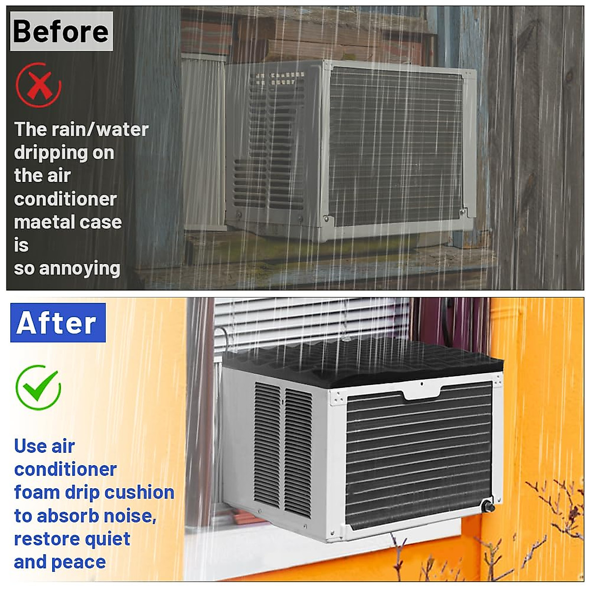 Sgran 2 Pack Air Conditioner Drip Cushions, 23.6 x 15.7 Inch Air Conditioner Top Pad AC Rain Cover Window AC Removable Foam Mat for Stop Dropping Noise of Water Drpping onto Your AC