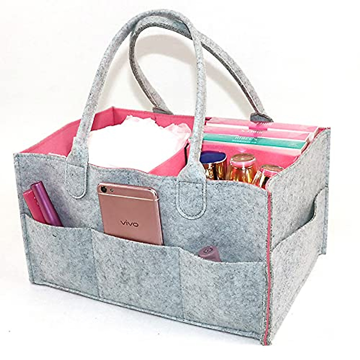 AIMIUKIDS Diaper Caddy - Nursery Storage Bin and Car Organizer for Diapers and Baby Wipes Gift Registry For Baby Shower, Nursery Organizer, Neutral Baby Gift Basket, Changing Table Organizer Pink