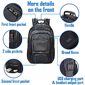 Laptop Backpack Waterproof Leather Backpacks with USB port fit 15.6" Laptops for Men and Women Travel Daypack Backpack Black (Shcool Backpack)