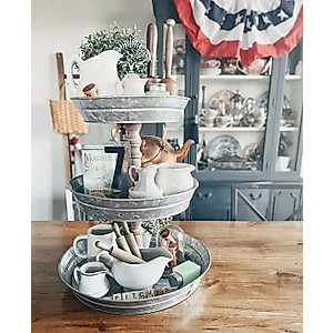 3 Tiered Tray Stand [XL] - Stunning, Extra Large Three Tiered Tray Stand, Farmhouse Tiered Tray, Cookie Display Stand, Metal Serving Tray, Galvanized Tiered Tray for Rustic Party Decor, Pastry Stand