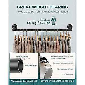 OROPY Industrial Pipe Clothes Rack Wall Mounted Set of 2, 38.4 inches Heavy Duty Iron Pipe Clothing Garment Rail, Multi-Purpose Clothing Hanging Rod for Laundry Room and Closet Storage