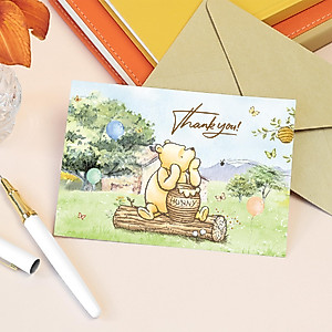 FOLNESH 40PCS Winnie Thank You Cards with Kraft Envelopes and Stickers for Boys Cute Greeting Cards Classic Bear Party Cards for Baby Shower Wedding Gratitude Appreciation Friendsgiving 6x8 inch