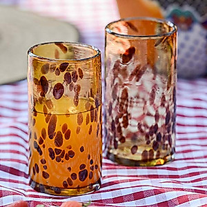 NOVICA Hand Blown Brown Recycled Glass Water Glasses,12 Oz 'Tall Tortoise Shell' (Set Of 6), Extra large, (15912)