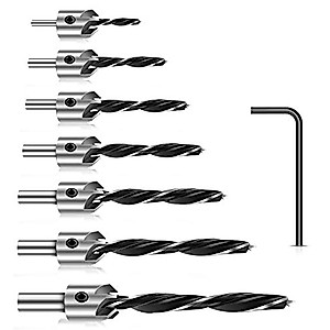 Werkzeug Countersink Drill Bits Set- 7Pcs Counter Sink Bit for Wood High Speed Steel, Woodworking Carpentry Reamer With 1 Free Hex Key Wrench