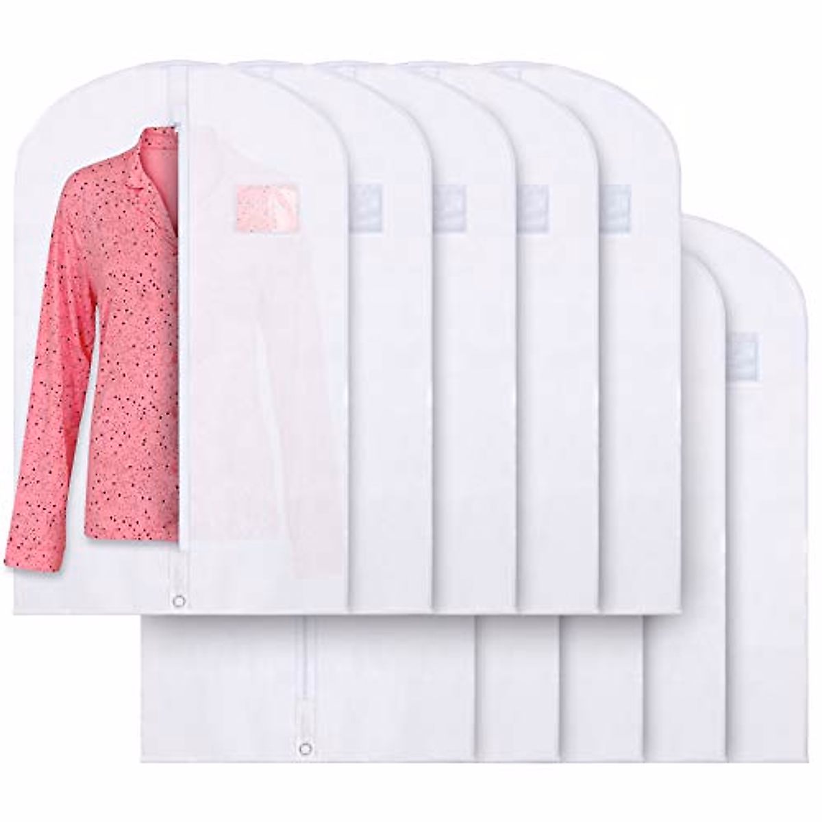 Plixio 40" Clear White Hanging Garment Bags for Closet Storage - Clothing, Coat, Dance Costumes, Suit Bags for Travel and Clothes Storage - Men Suit Cover, Clear Garment Bag, Dress Bag - (10 Pack)