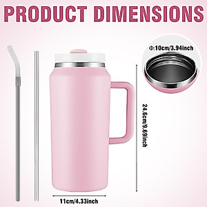 PlanetFlame 64oz Insulated Tumbler with Handle, Stainless Steel Double Wall Vacuumn Water Bottle, Lid and Straw for School, Gym, Hiking & Camping, Pink