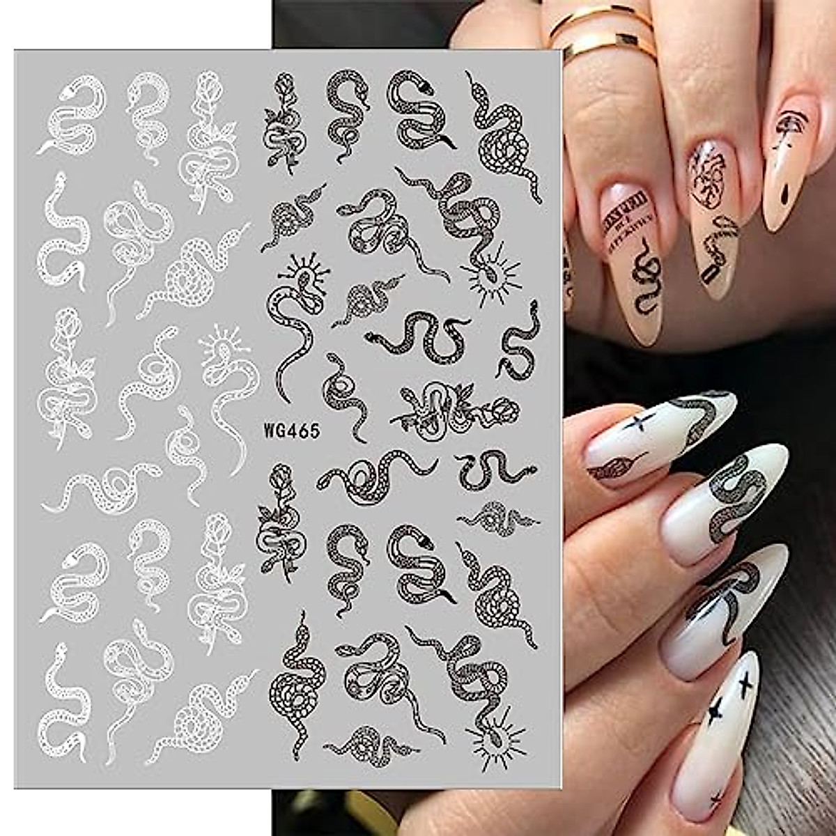 5 Sheets Black Snake Nail Art Stickers White Black Flower Big Snake Nail Decals Red Love Heart Nail Art Supplies Butterfly Star Moon Leaf Nail Art Design Decoration Accessories for Women Manicure DIY