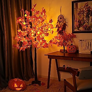 GTIDEA 6FT 120LED Lighted Maple Tree Fall Halloween Decorations, Artificial Fall Tree with 8 Flashing Mode 216 Fall Leaves for Thanksgiving Autumn Porch Farmhouse Home Decor Indoor Outdoor
