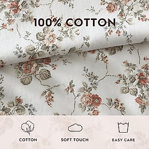 Laura Ashley - Full Sheet Set, Cotton Flannel Bedding, Brushed for Extra Softness & Comfort (Le Fleur Orange, Full)