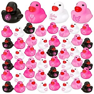Libima 60 Pieces Pink Ribbon Rubber Ducks Mini Float Breast Cancer Awareness Bath Ducks Mini Bathing Toy for Breast Cancer Decorations Gifts, 4 Colors