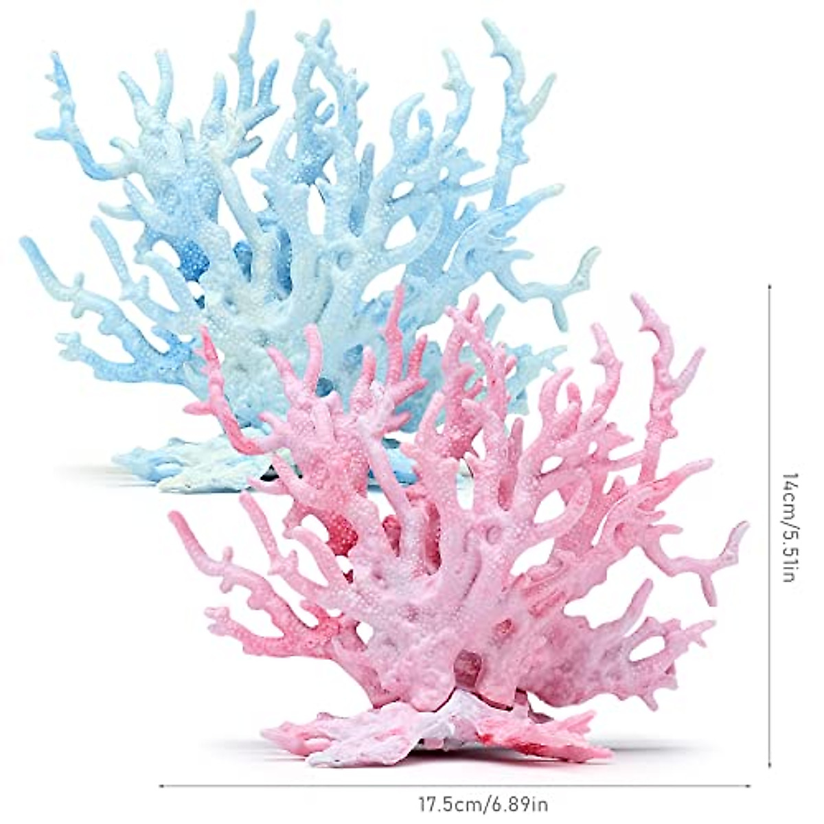 BLLREMIPSUR 2 PCS Aquarium Coral Ornament, Blue Pink Coral Reef Decor, Artificial Plants Fish Tank Decorations