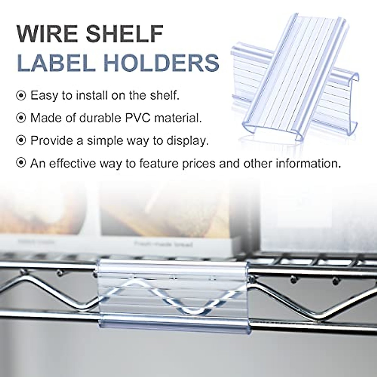 Lenink 30Pcs Wire Shelf Label Holders,Plastic Wire Rack Label Holder,Compatible with Metro 1-1/4in Shelves,Label Area 3in Lx1.25in H (Label Paper Insert Not Included)