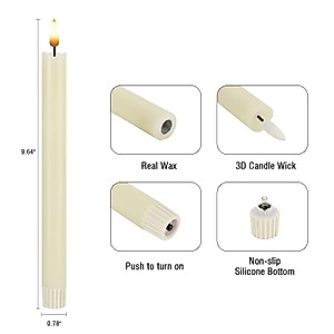 JOIONE Flameless Taper Candles with Remote Timer, 9.6" Ivory Real Wax Flickering Battery Operated Candles, Warm Light Electric LED Candles, Fake Candles for Christmas Party Wedding Decoration (6 Pack)