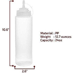 On Condiment Bottle, Set of 6 Plastic Squeeze Condiment Bottles for Mustard Dressing Ketchup BBQ Sauce Mayonnaise Syrup Honey Arts Crafts, 16 oz Condiments Squirt Bottle Leakproof Twist On Cap Lids
