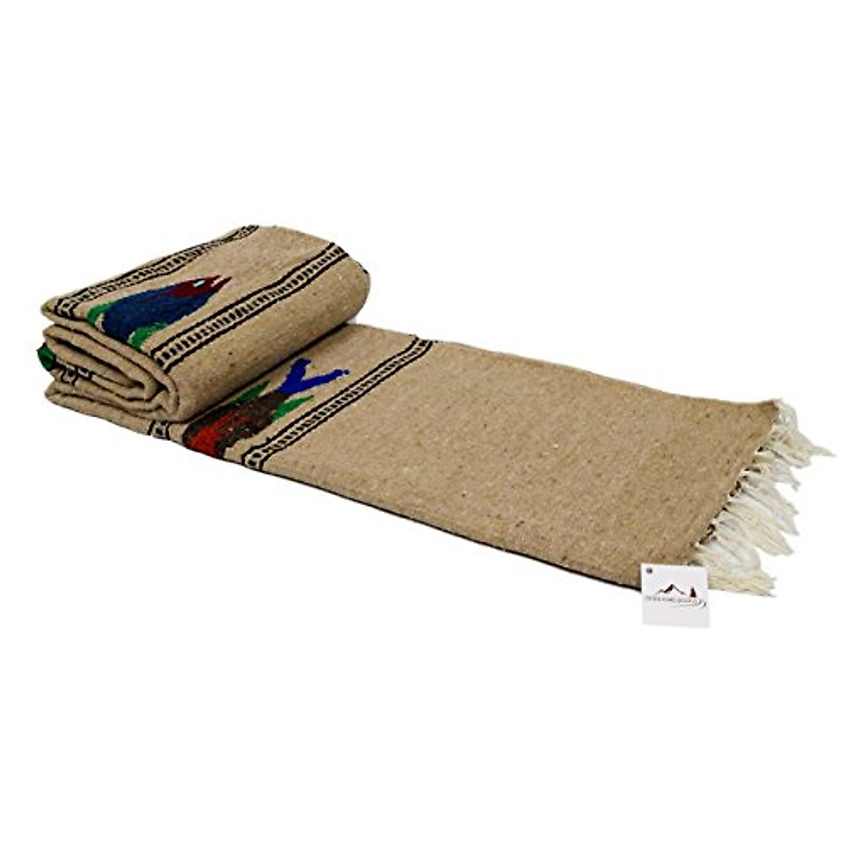 Open Road Goods Thick Tan/Khaki/Brown Mexican Yoga Blanket - Serape Fish Design - Handmade