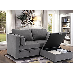 asunflower Modular Loveseat Couch with Storage Seat, Office Sofa Couch Small Sofa with Chaise Convertible 2 Seat Couch for Bedroom,Living Room, Dark Grey