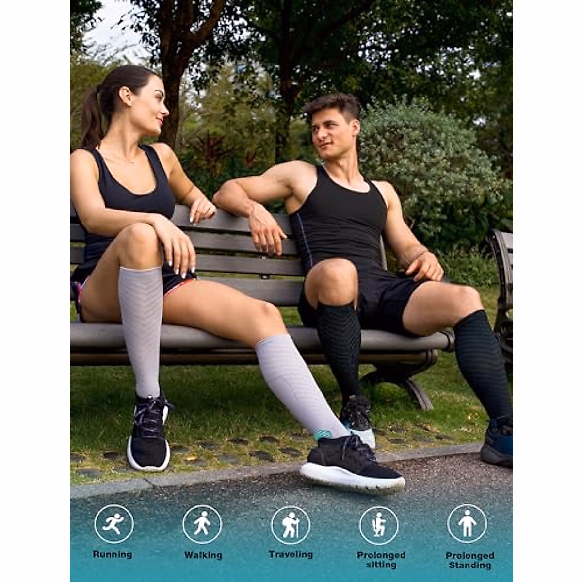 SONORAN 2 Pairs Compression Socks for Men & Women 20-30 mmHg Graduated Compression Socks Knee High Best Support for Running, Travel, Athletic L/XL（Gray Green）