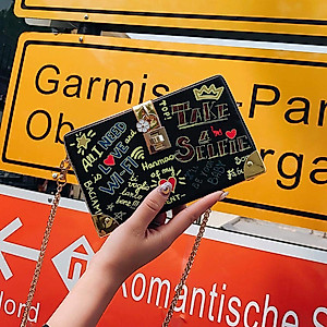 Clutch Purses Crossbody Bag for Women Chic Box Bag Shoulder Handbags for Daily Use Travel Work Prom (Black)