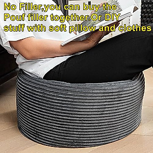 Asuprui Pouf Ottoman Unstuffed,Ottoman Foot Rest, Floor Pouf, Round Pouf Seat, Floor Bean Bag Chair,Foldable Floor Chair Storage for Living Room, Bedroom (Light Gray Pouf Cover)