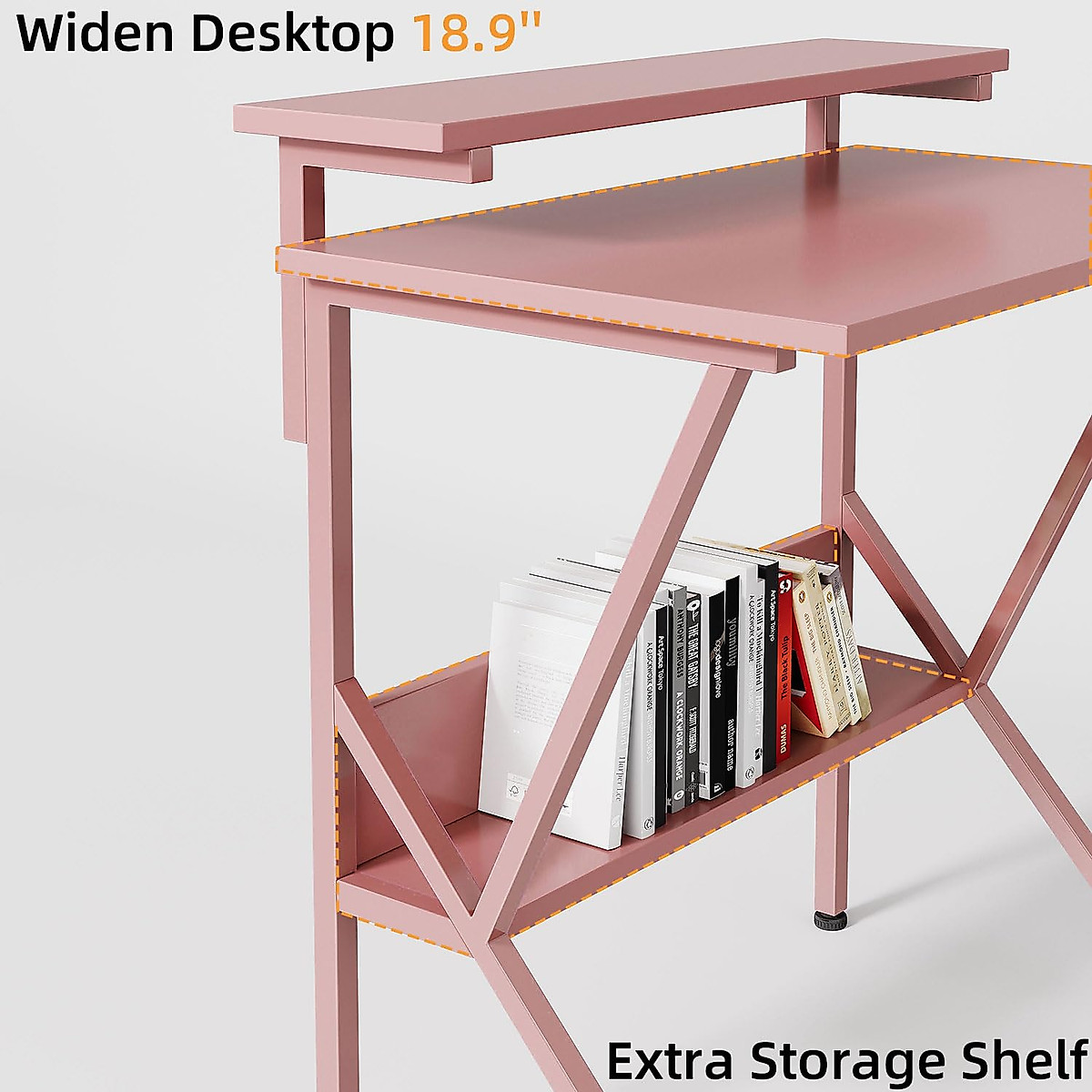 COTUBLR Small Desk, 27.5 Inch Small Computer Desk for Small Spaces, Computer Desk with Adjustable Monitor Stand, Compact Desk with Storage, Tiny Desk Study Desk for Bedroom Home Office, Pink
