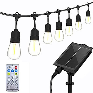 Solar Powered Waterproof LED Outdoor String Lights with Dimmable Remote Control for Backyard Garden Patio Pergola Gazebo Bistro Bedroom Christmas Wedding Party (56FT)