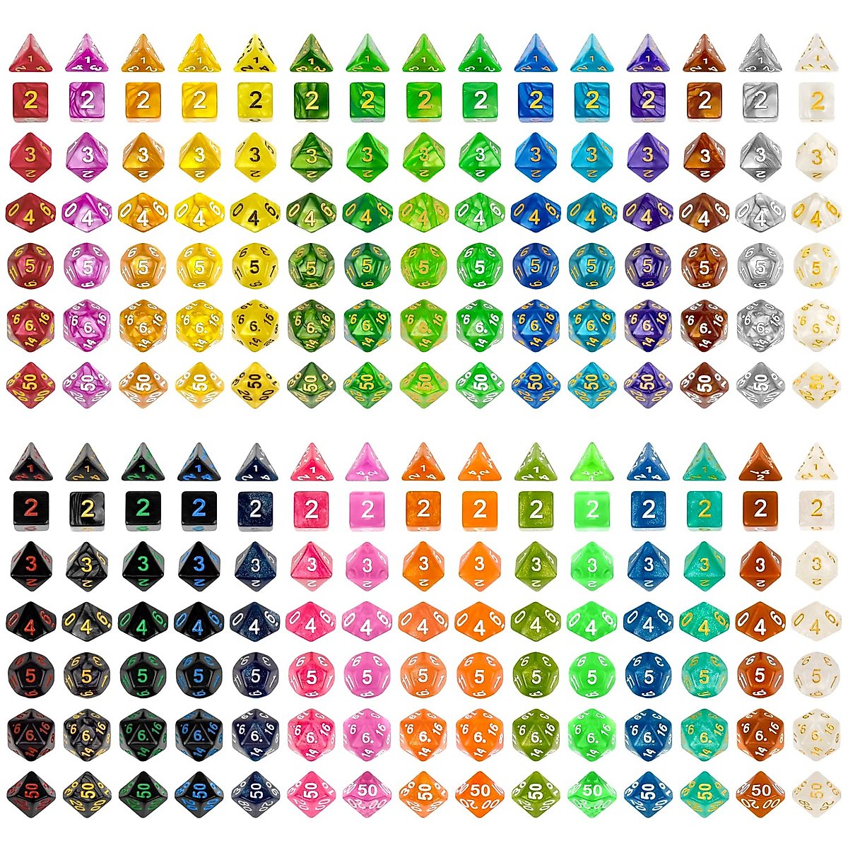 30 Set DND Double-Colors Polyhedron Dice Set for Dungeons and Dragons D&D RPG MTG Table Games D4 D6 D8 D10 D% D12 D20 30 Colors Dice (210 Pieces)