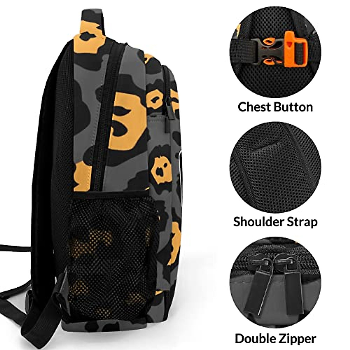 Anneunique Leopard Print Yellow Gray Backpack Custom Multifunctional Waterproof Laptop Bag for Travel Gift